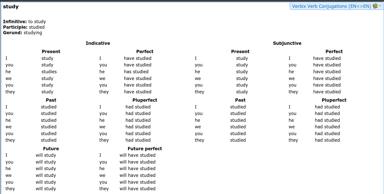English Verb Conjugation - Verbix (Stardict) - 英英 - FreeMdict Forum